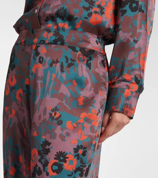 Asceno Printed Silk Charmeuse Straight Pants