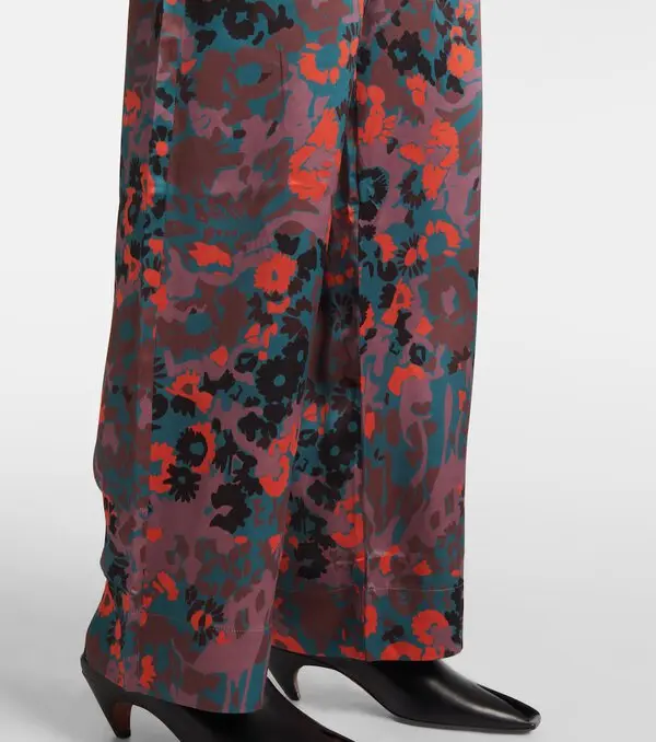Asceno Printed Silk Charmeuse Straight Pants