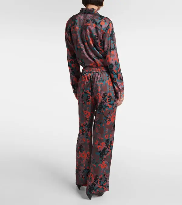 Asceno Printed Silk Charmeuse Straight Pants
