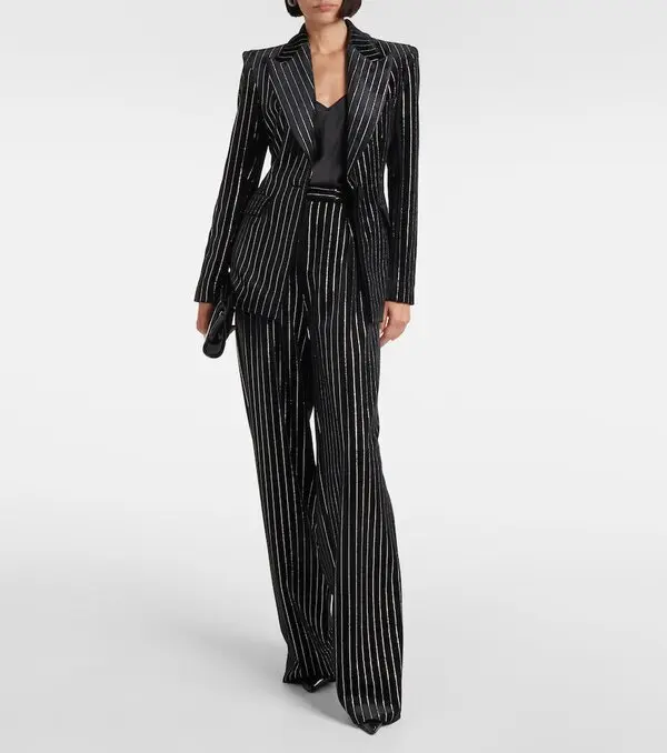 Alex Perry Embellished Velvet Straight Leg Trousers