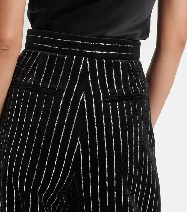 Alex Perry Embellished Velvet Straight Leg Trousers