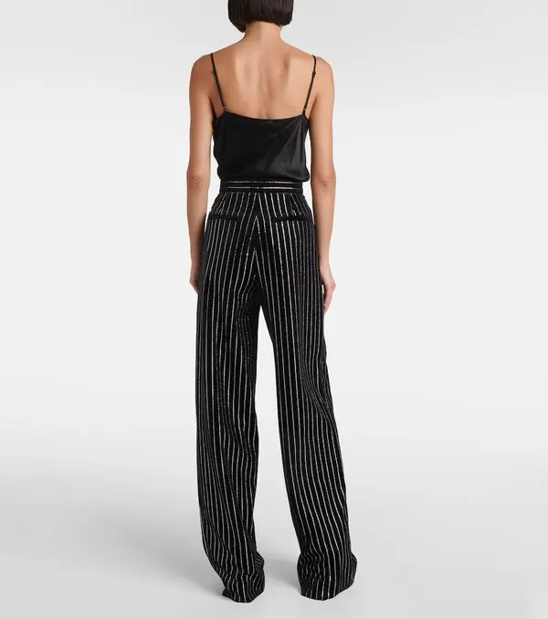 Alex Perry Embellished Velvet Straight Leg Trousers