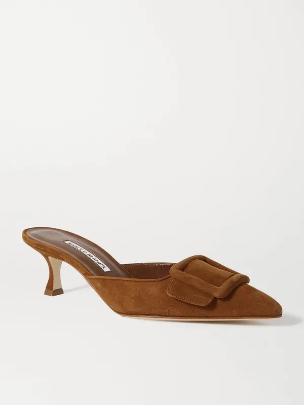 Manolo Blahnik Maysale Buckled Suede Mules