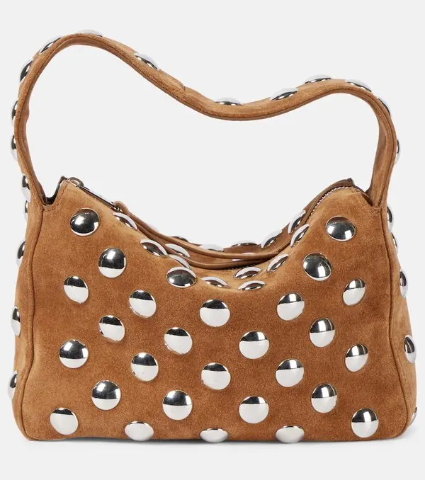 Khaite Small Elena Studded Suede Shoulder Bag - Brown