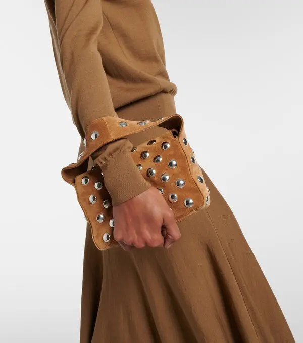 Khaite Small Elena Studded Suede Shoulder Bag