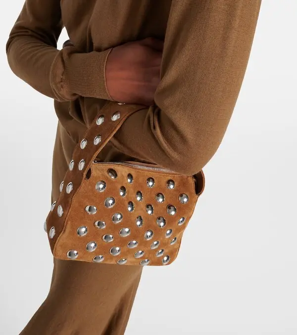 Khaite Small Elena Studded Suede Shoulder Bag