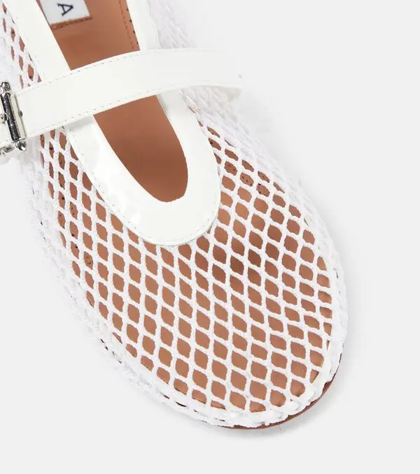 Alaïa Leather-trimmed Fishnet Ballet Flats - White