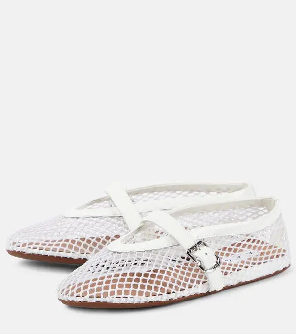 Alaïa Leather-trimmed Fishnet Ballet Flats - White