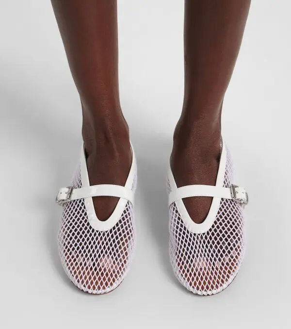 Alaïa Leather-trimmed Fishnet Ballet Flats - White