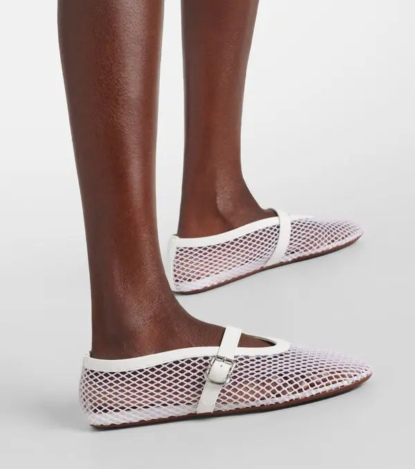 Alaïa Leather-trimmed Fishnet Ballet Flats - White