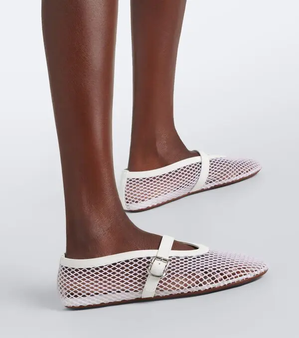 Alaïa Leather-trimmed Fishnet Ballet Flats - White