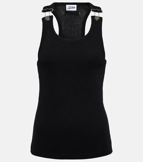 JEAN PAUL GAULTIER Ribbed Cotton Tank Top - Black