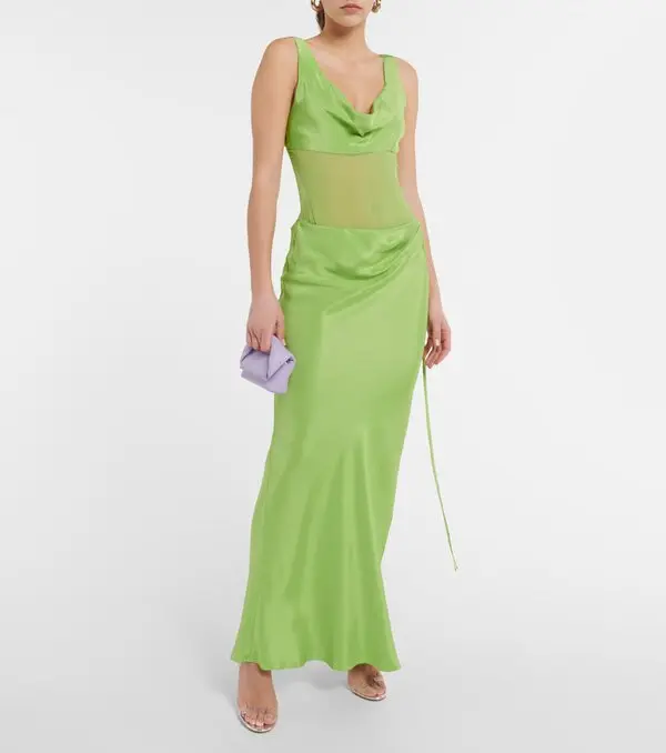 Christopher Esber Sheer-detail Silk Satin Gown - Green