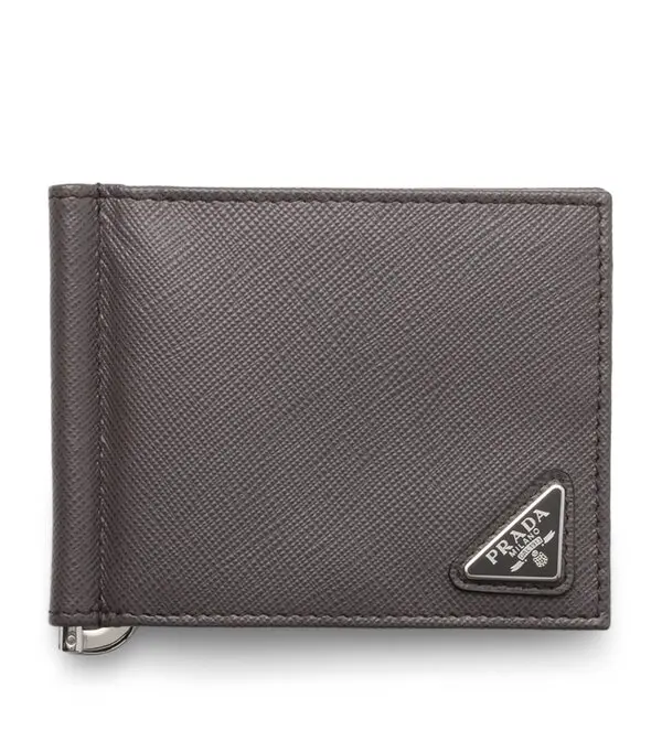 Prada Saffiano Leather Bifold Wallet - Grey