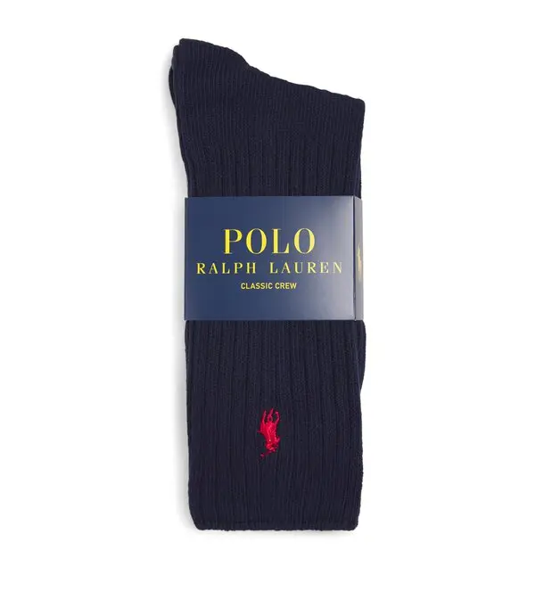 Polo Ralph Lauren Cotton-blend Crew Socks With Embroidered Logo - Navy
