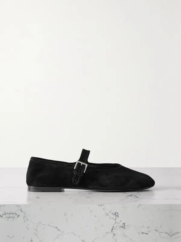 THE ROW Boheme Suede Mary Jane Flats - Black