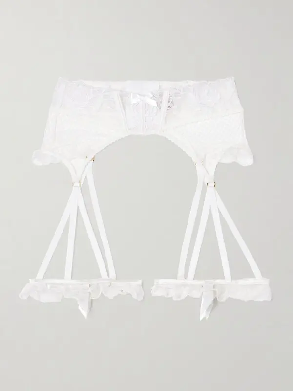 Agent Provocateur Rosia Embroidered Suspender Belt - White