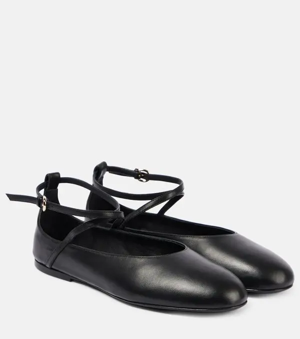 Co Lamb Leather Ballet Flats With Buckle-fastening Ankle Strap - Black