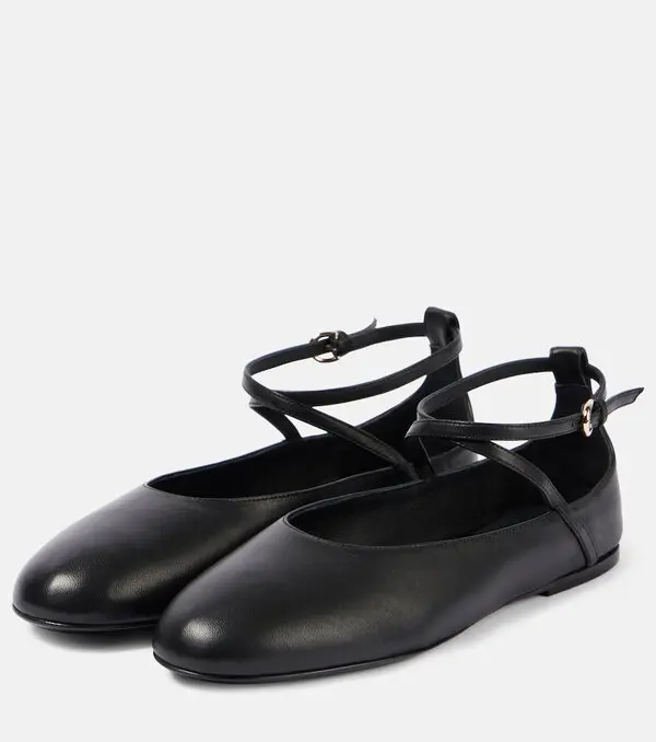 Co Lamb Leather Ballet Flats With Buckle-fastening Ankle Strap