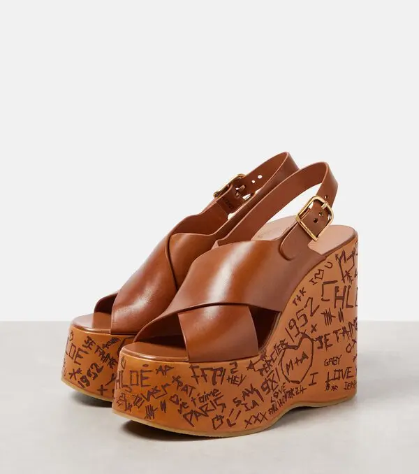 Chloé Maxime Leather Wedge Sandals