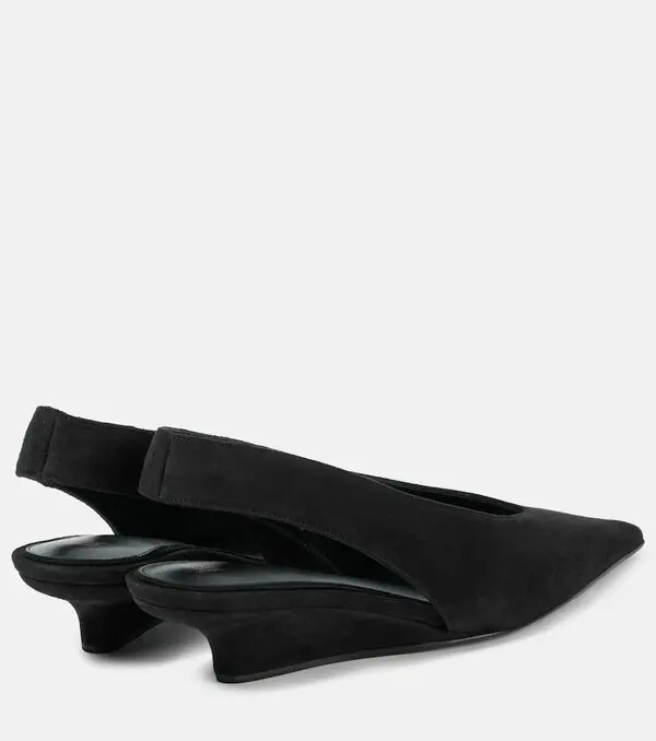 TOTEME Suede Pointed Toe Wedge Slingbacks - Black