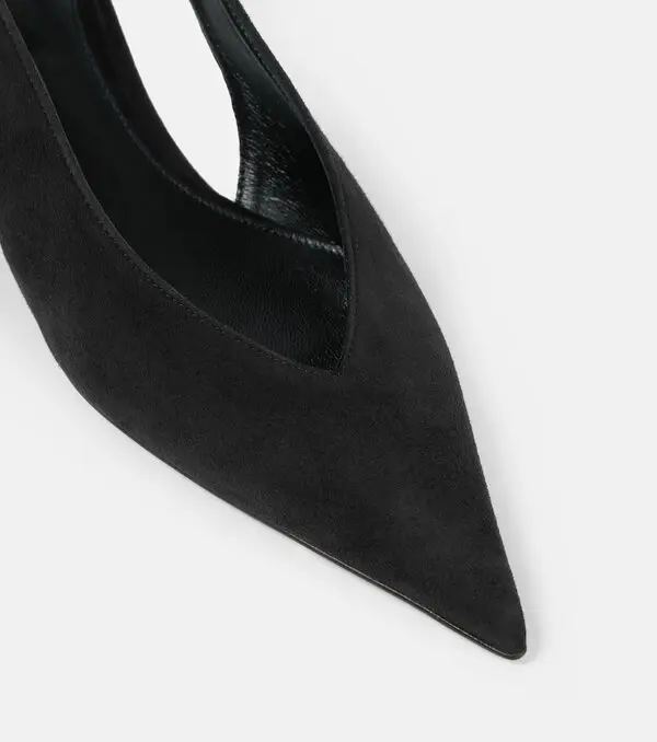 TOTEME Suede Pointed Toe Wedge Slingbacks - Black