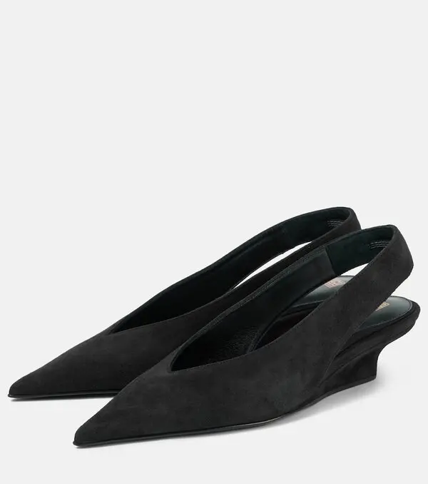 TOTEME Suede Pointed Toe Wedge Slingbacks - Black