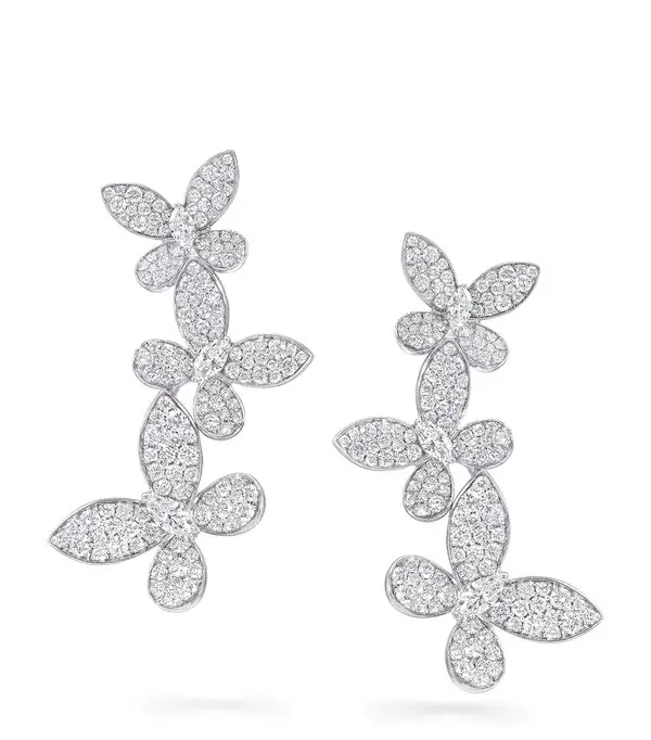 Graff Gold Diamond Pavé Butterfly Drop Earrings - White
