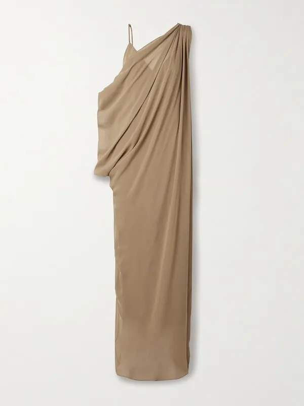 Khaite Taj Layered Draped One-shoulder Silk-chiffon Maxi Dress - Brown