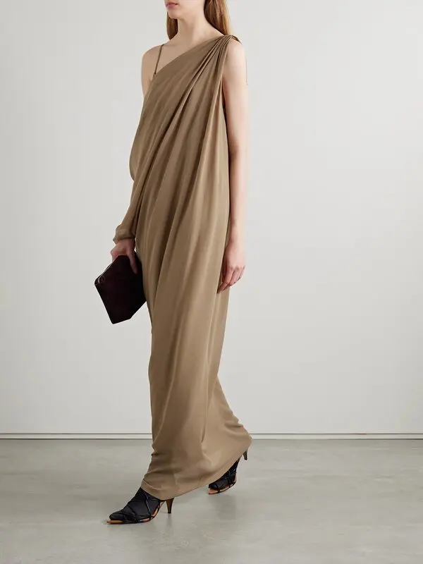 Khaite Taj Layered One-shoulder Maxi Dress