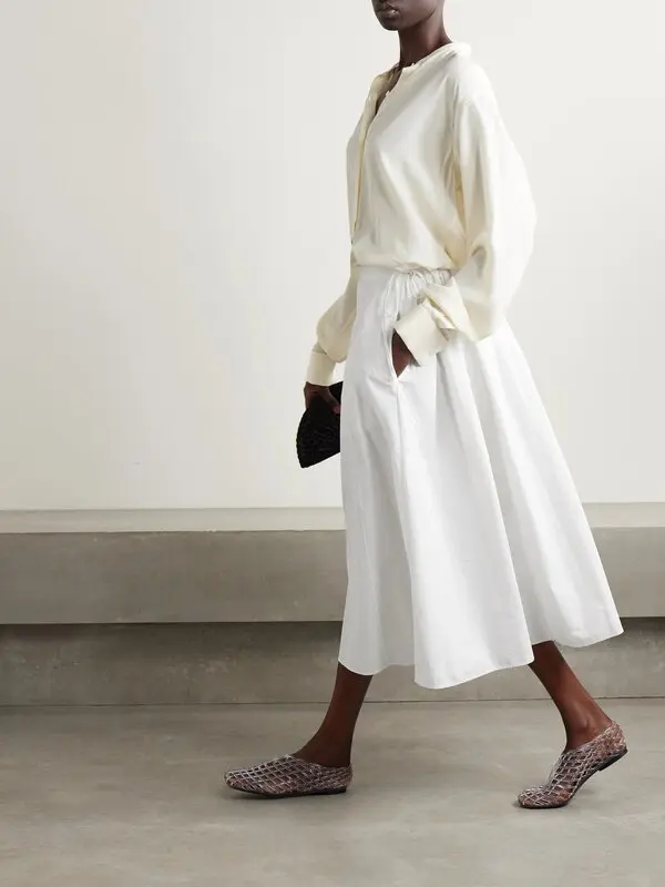 THE ROW Fleur Pleated Cotton-poplin Midi Skirt