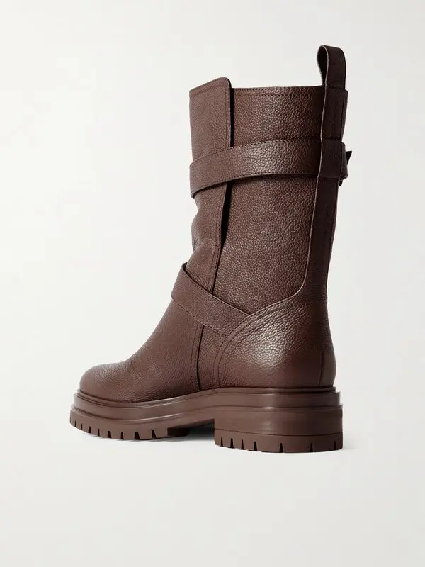 GIANVITO ROSSI Thiago Buckled Textured-leather Boots - Brown