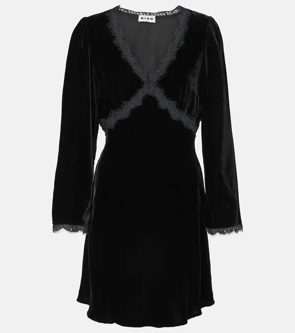 Rixo Lace-trimmed Velvet Minidress