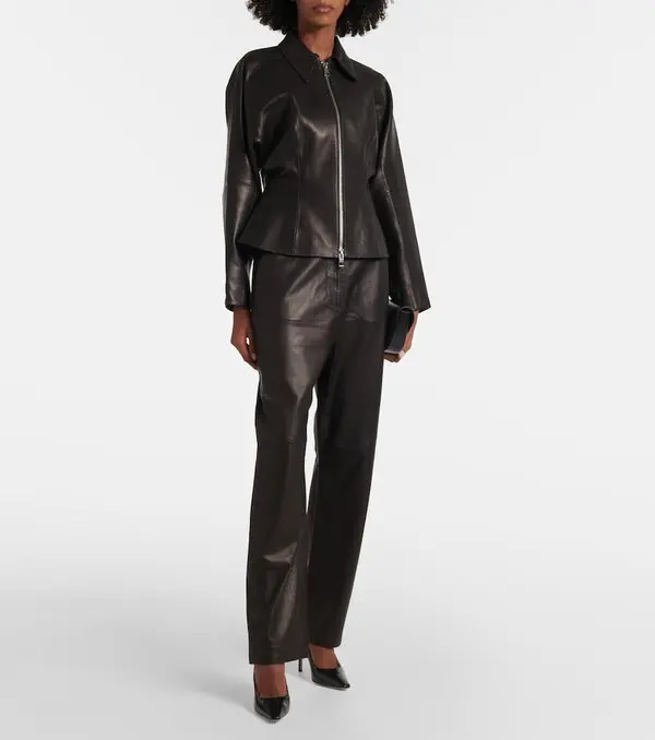 THE SEI Leather Zip-up Jacket - Black