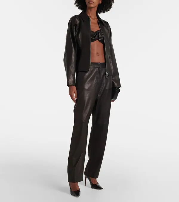 THE SEI Leather Zip-up Jacket - Black