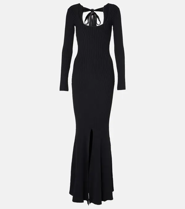 David Koma Ribbed-knit Jersey Gown - Black