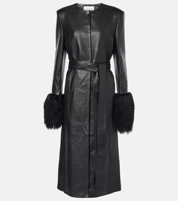 Magda Butrym Shearling-trimmed Leather Coat