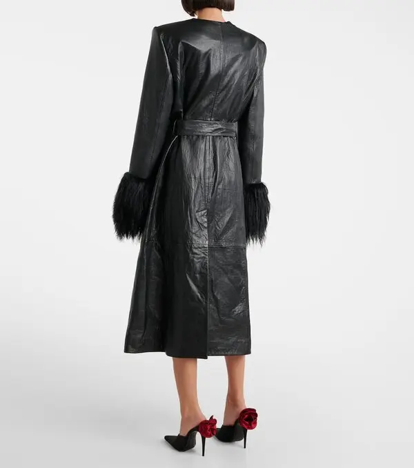 Magda Butrym Shearling-trimmed Leather Coat