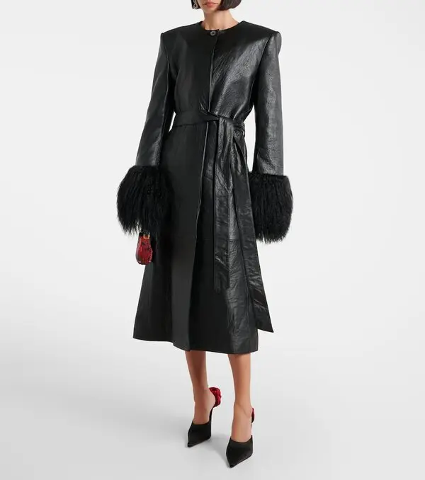 Magda Butrym Shearling-trimmed Leather Coat