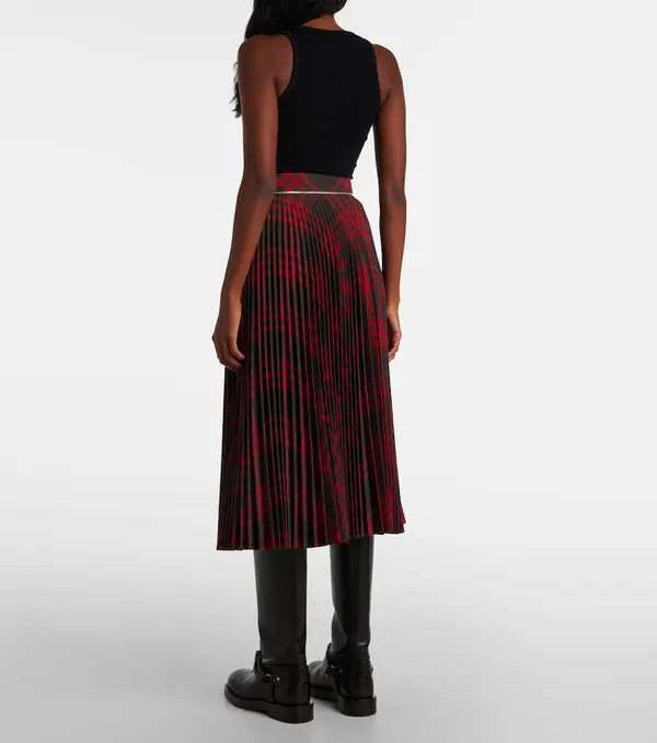 Burberry Check Plissé Midi Skirt