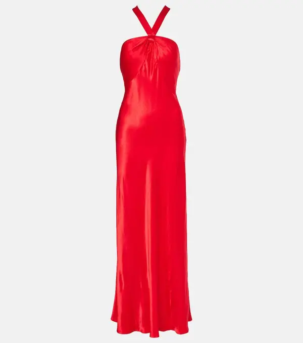 Rixo Losanna Halterneck Gown - Red