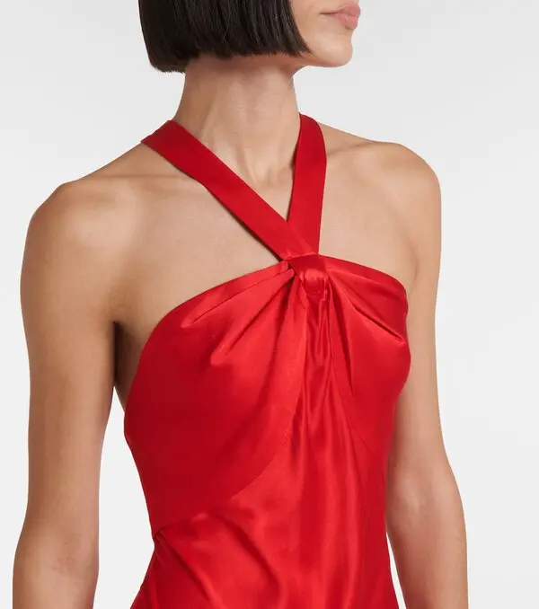 Rixo Halterneck Satin Gown - Red