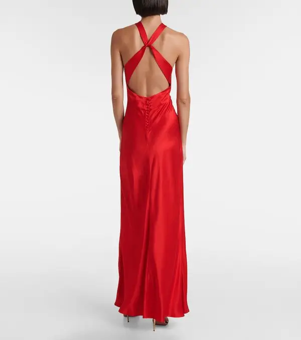 Rixo Halterneck Satin Gown - Red