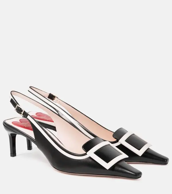ROGER VIVIER Viv" Canard Leather Slingback Pumps - Black