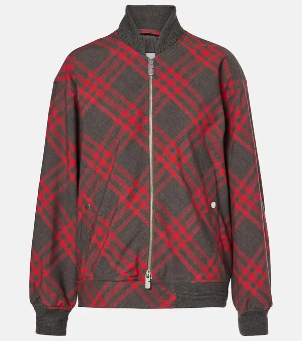 Burberry Checked Wool Blend Bomber Jacket - Multicoloured