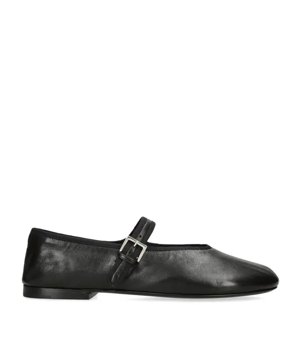 THE ROW Boheme Leather Mary Jane Flats - Black