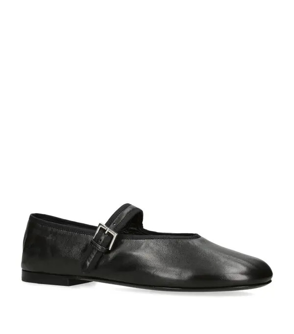 THE ROW Boheme Leather Mary Jane Flats - Black