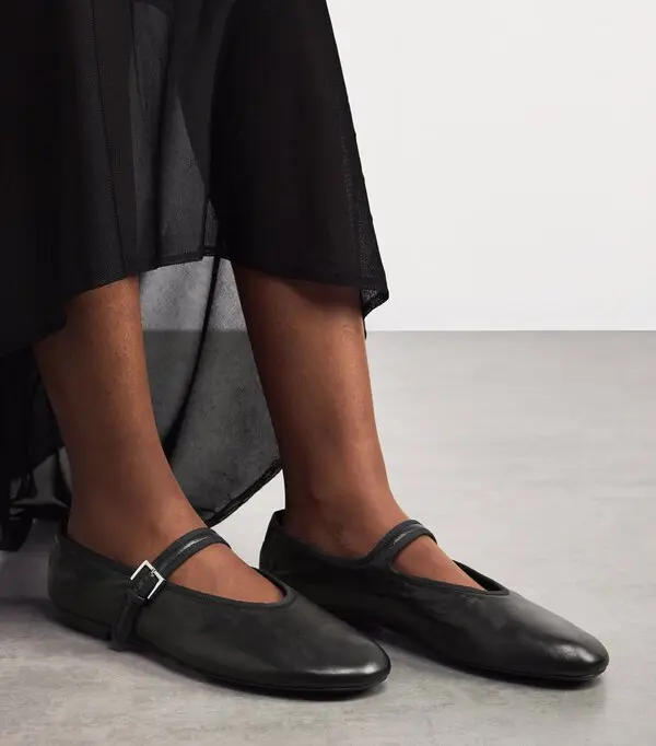 THE ROW Boheme Leather Mary Jane Flats - Black