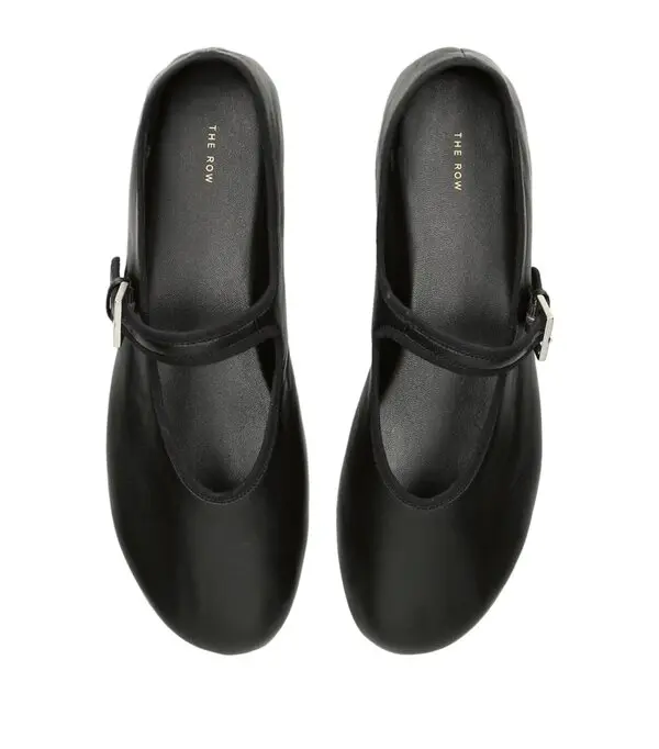 THE ROW Boheme Leather Mary Jane Flats - Black