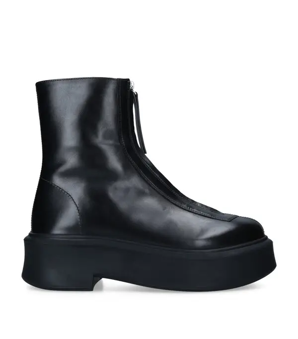 THE ROW Zipped I Leather Boots - Black